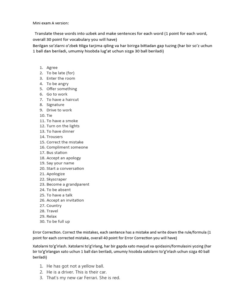 Beginner English Mini Exam Guide | PDF | Language Arts & Discipline