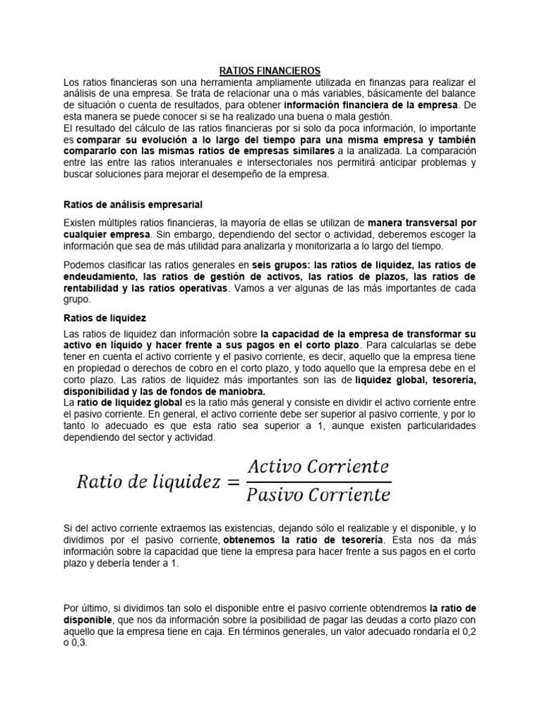 2 Ratios Financieros | PDF | Capital de trabajo | Liquidez de mercado