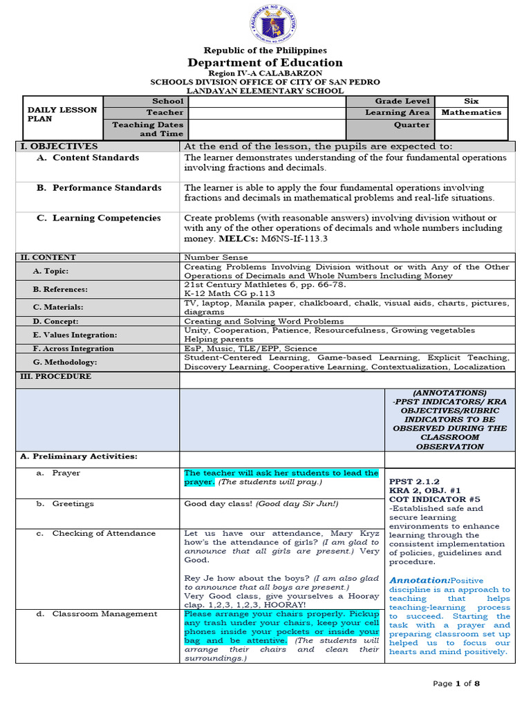 DLP Sample - For Demo Teaching (Cot) | PDF | Learning | Teachers