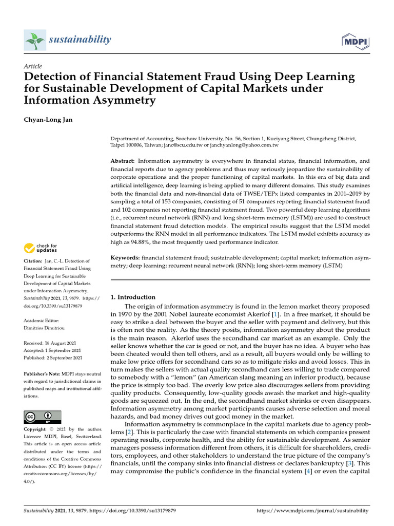 Detection of Financial Statement Fraud Using Deep Learningfor Sustainable Development of Capital ...