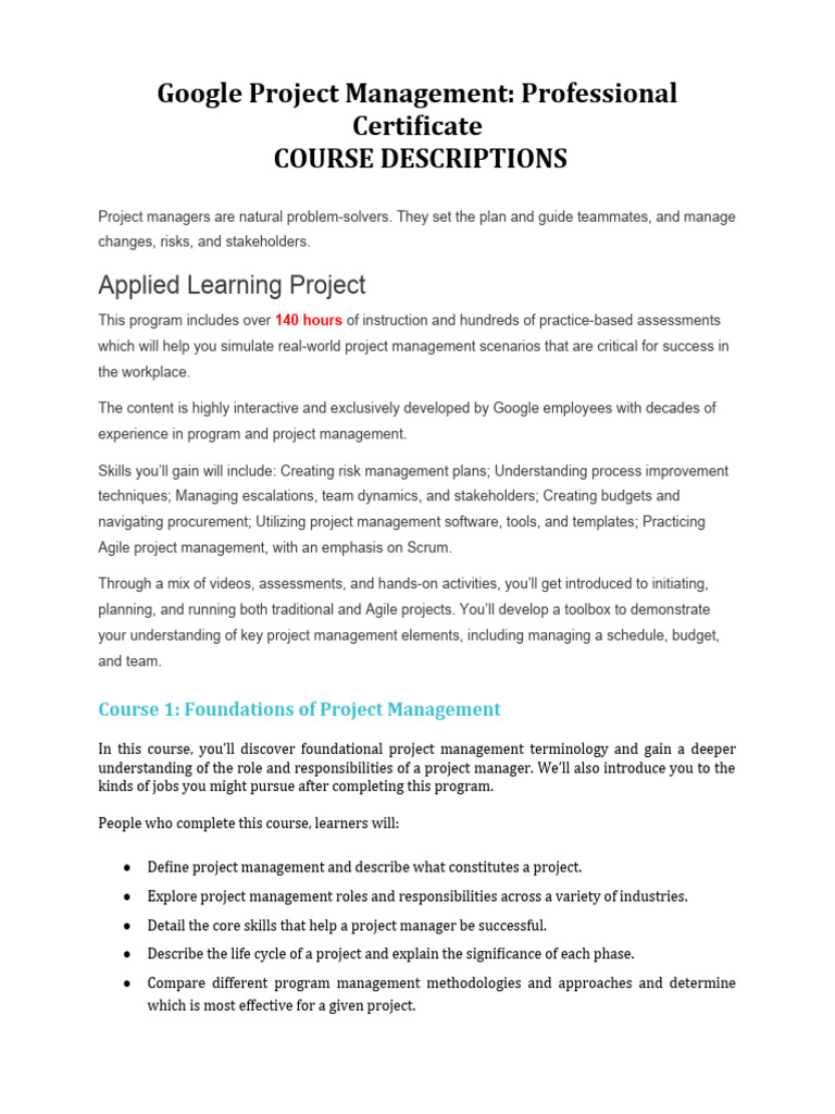 Google Project Management Professional Certificate Course