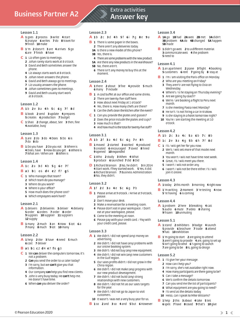 BusPart A2 ExtraAct KEY | PDF
