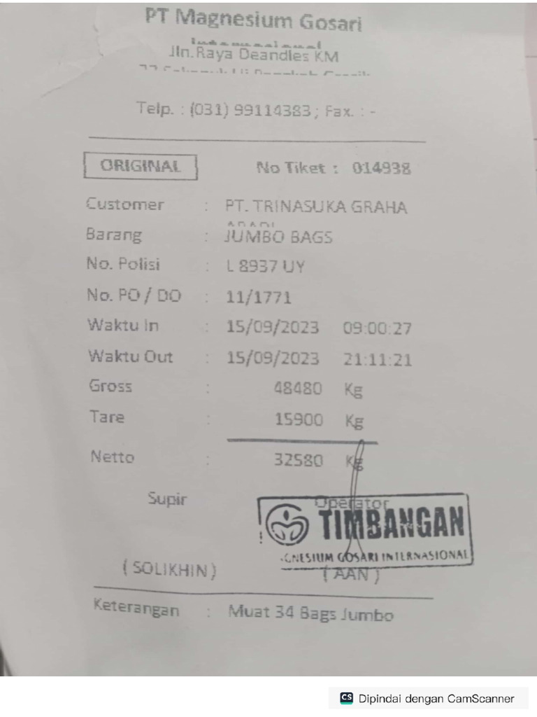 Bukti Timbang Dan SJ 68 Ton TSE | PDF