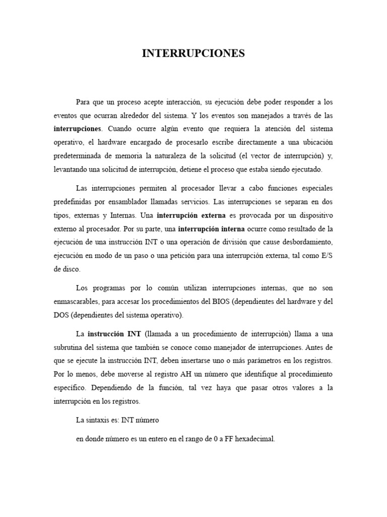 Interrupciones | PDF | Unidad Central de procesamiento | Arquitectura de Computadores