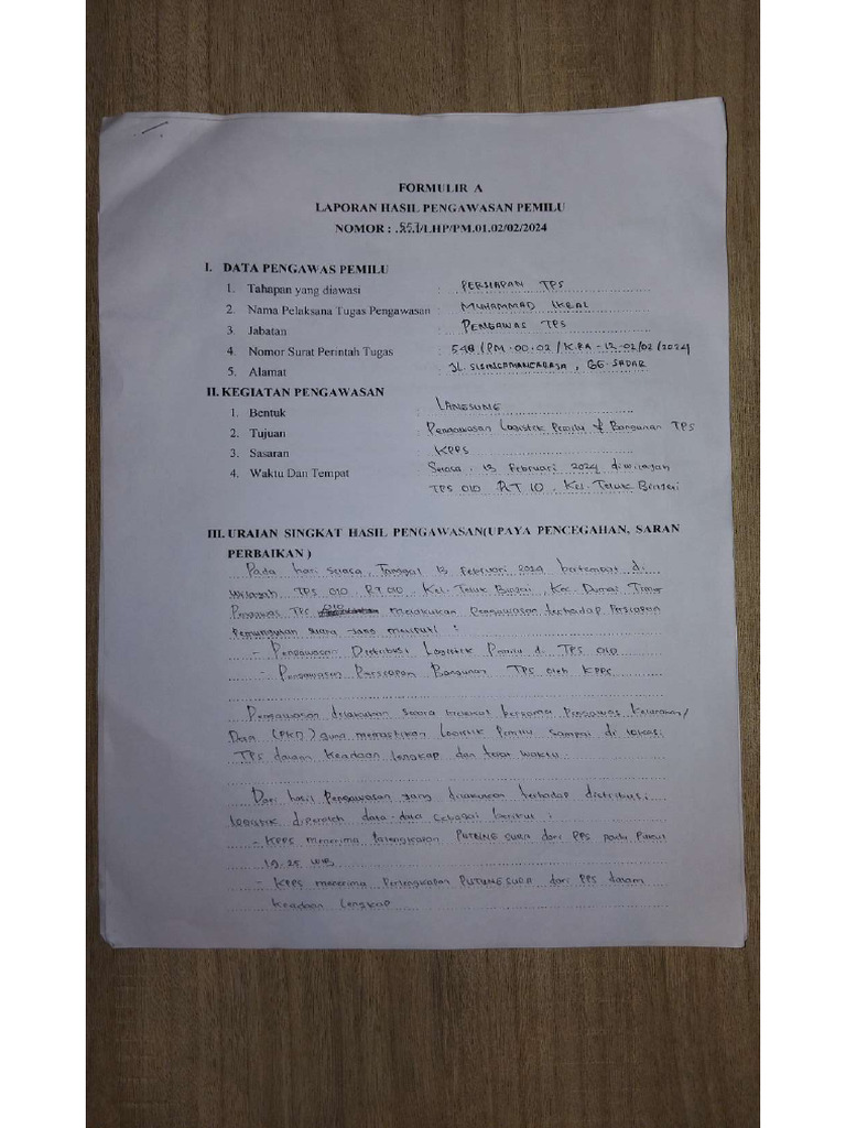 Form A Persiapan TPS - TPS 10 | PDF