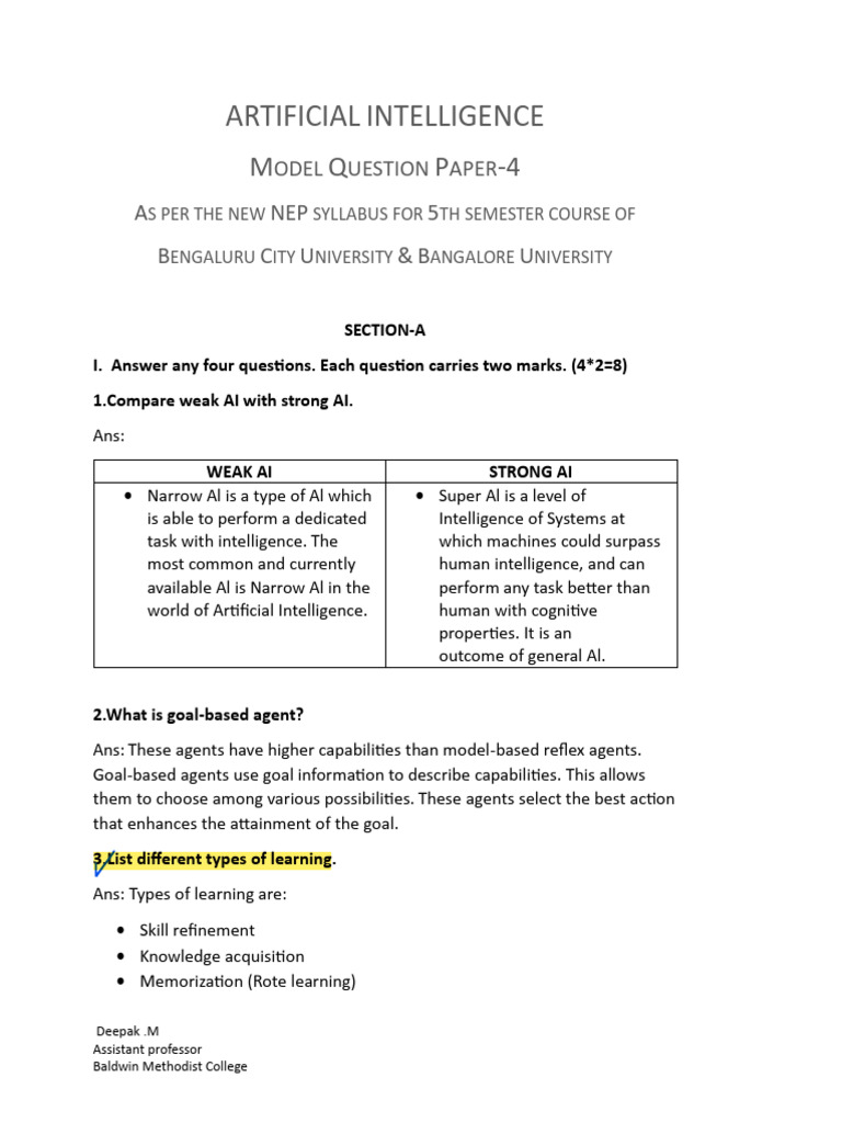 Ai Model Question Paper-4 | Download Free PDF | Artificial Intelligence ...