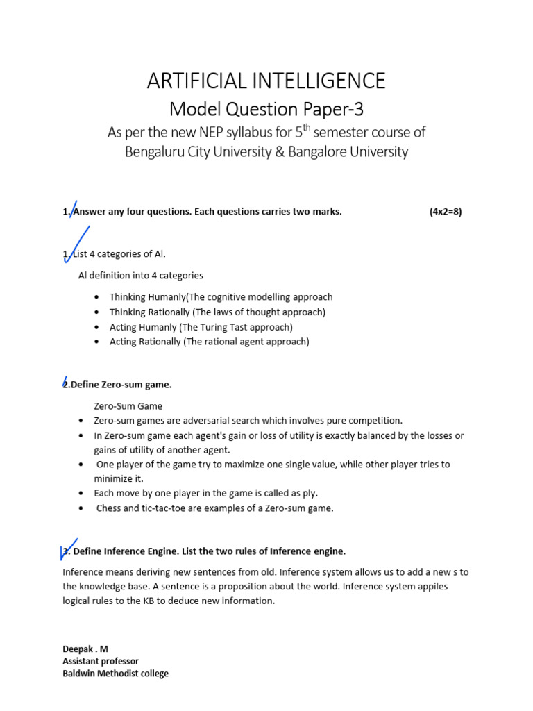 Ai Model Question Paper-3 | PDF | Artificial Neural Network | Cognitive ...