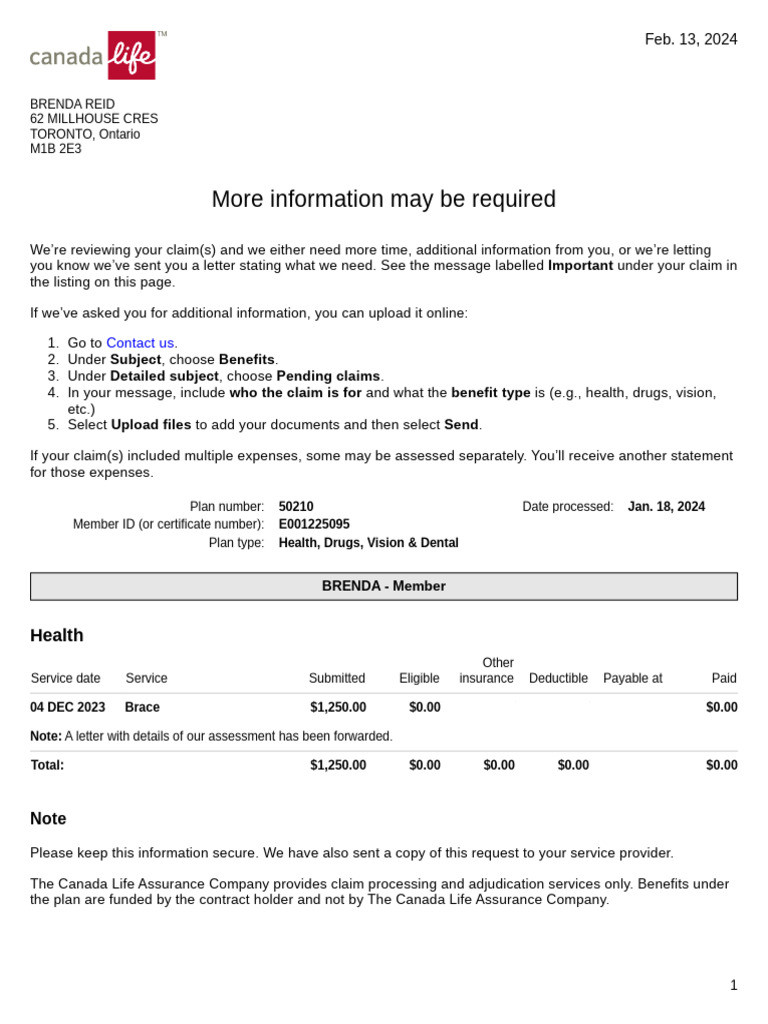 Canada Life Claim Review for Brenda Reid | PDF | Life Insurance ...