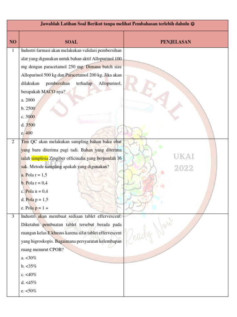 Bonus 100 Soal Farmasi Industri | PDF