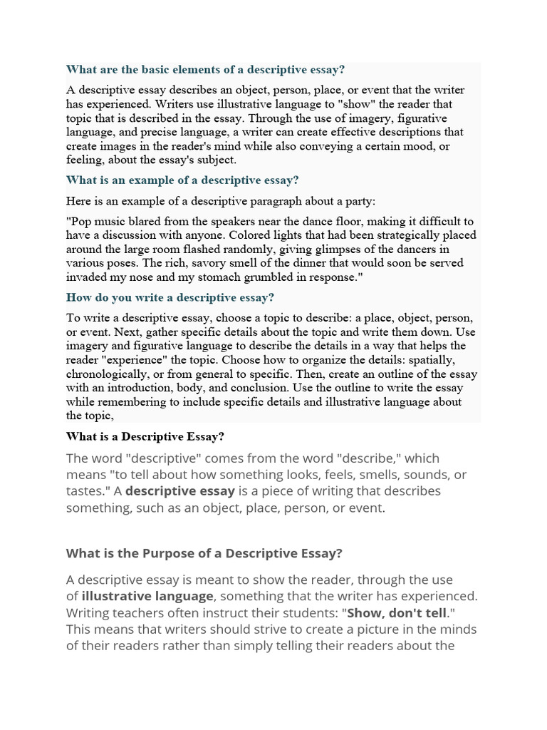 Basic Elements of A Descriptive Essay | PDF
