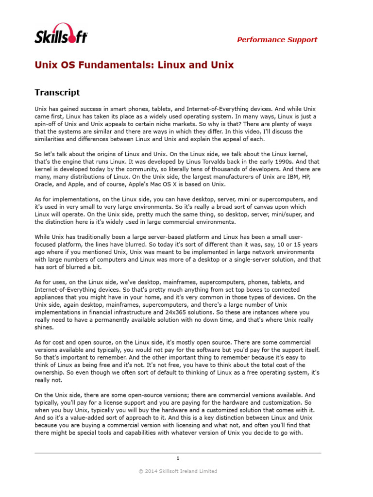 Unix OS Fundamentals: Linux and Unix: Transcript | Download Free PDF | Linux | Operating System