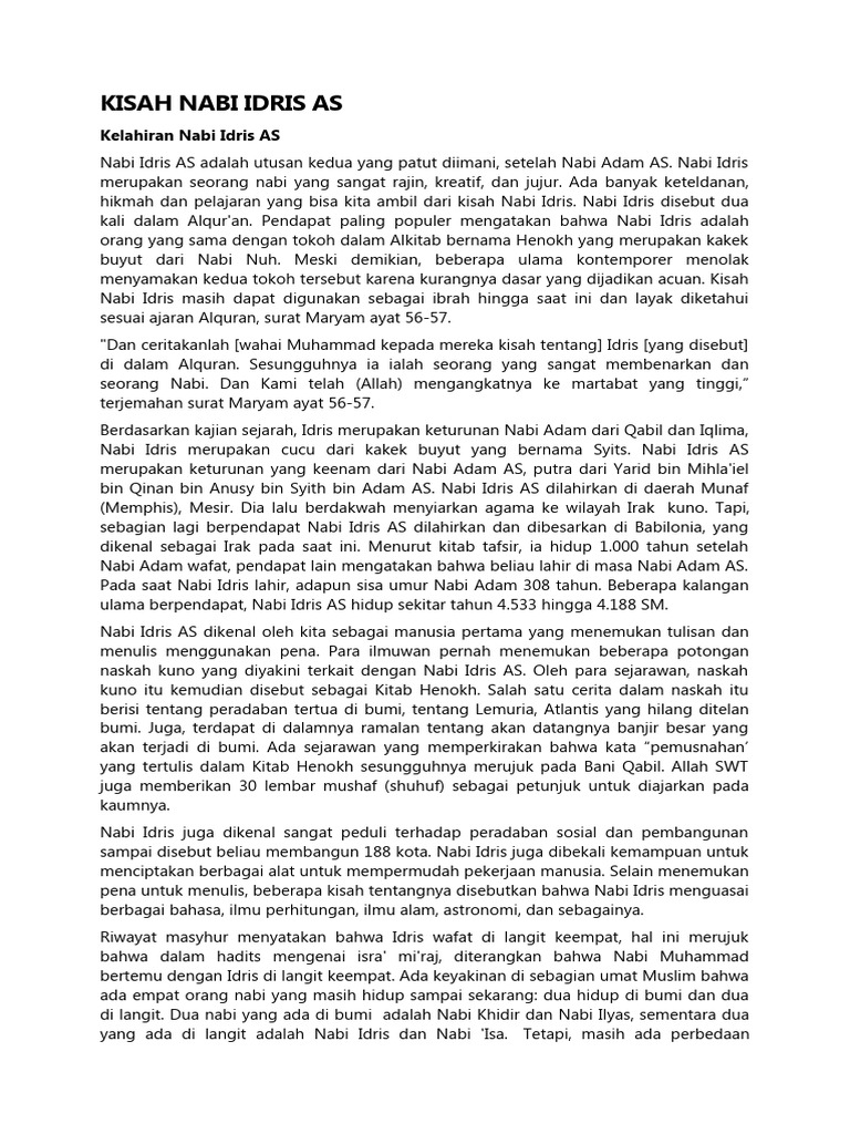 Kisah dan Dakwah Nabi Idris AS | PDF