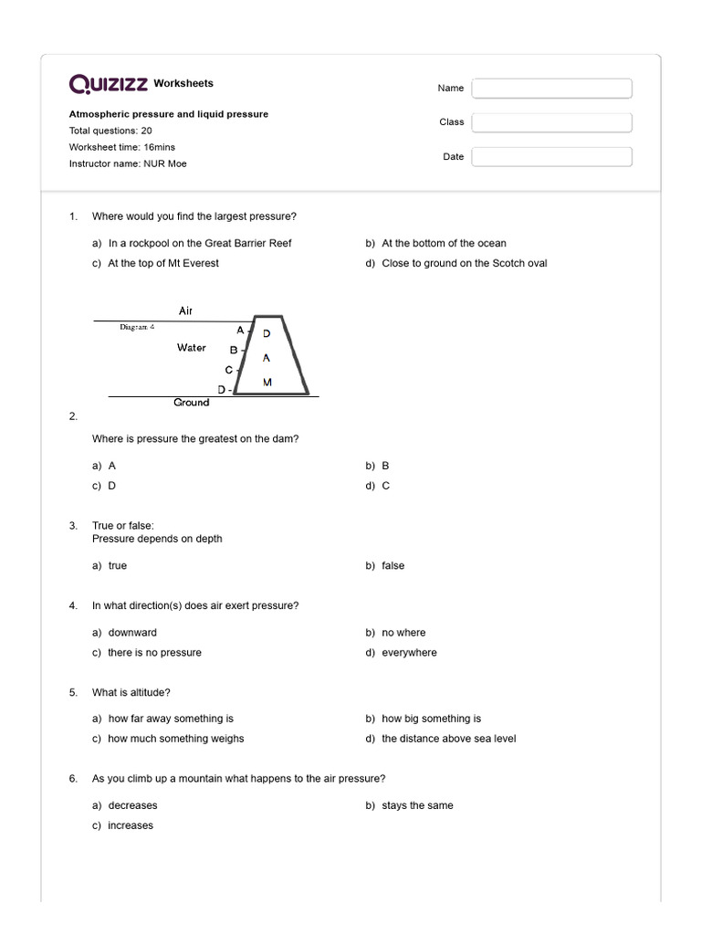Pressure Concepts for Students | PDF | Atmosphere Of Earth | Pressure