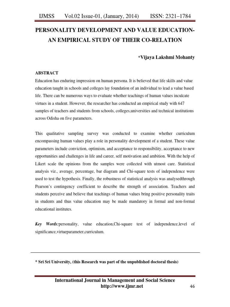 Correlation of Personality and Value Education | PDF | Chi Squared Test ...