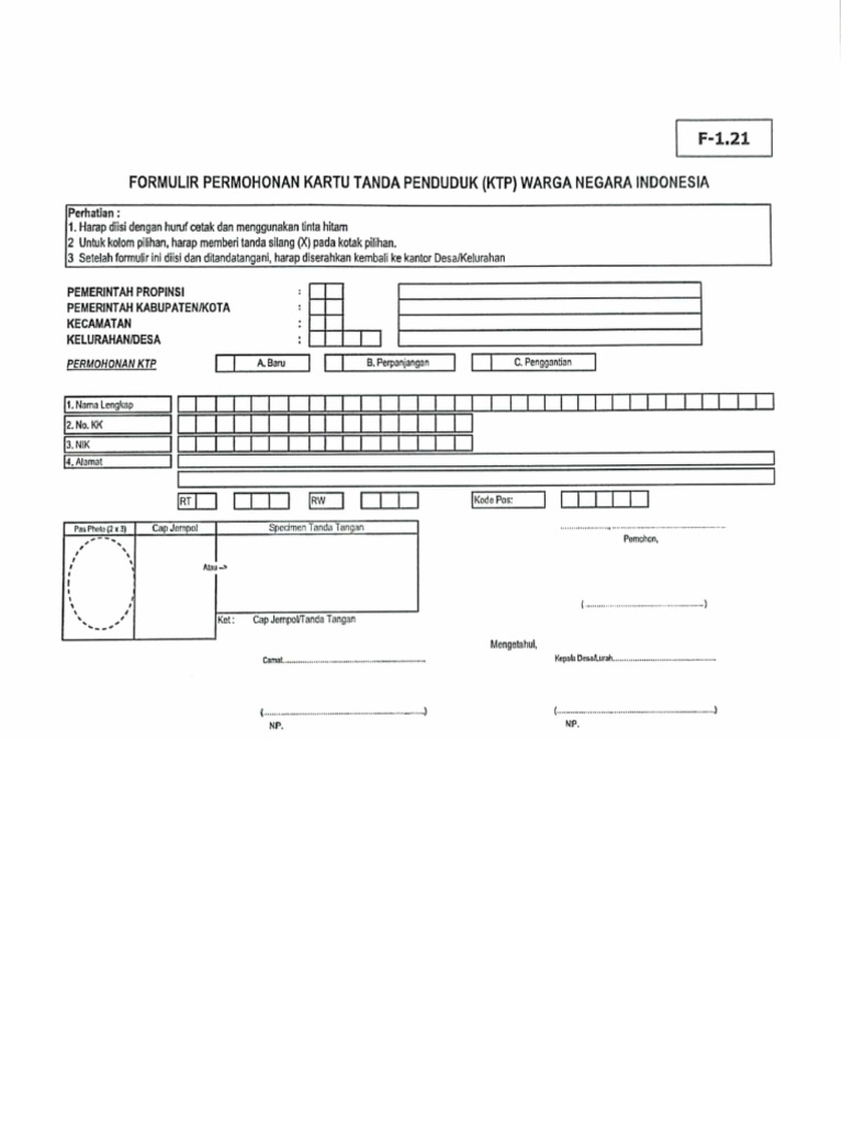 Formulir F1.21 (Pembuatan KTP) | PDF