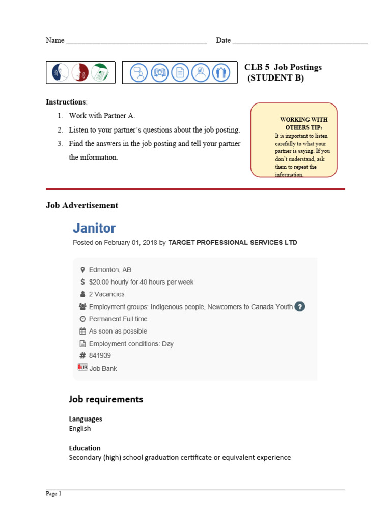 8d Handout Activity 4 Job Posting Learner B JS 5 | PDF | Building ...