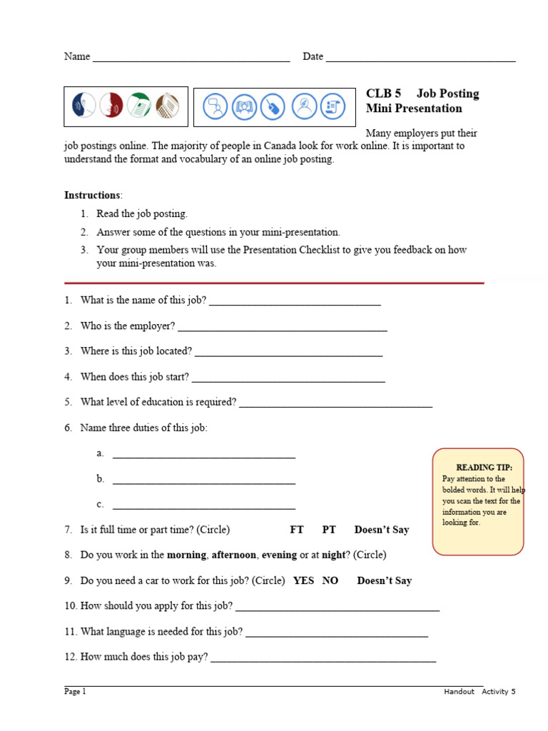 9 Handout Activity 5 Job Posting PresentationJS 5 | PDF | Behavior ...