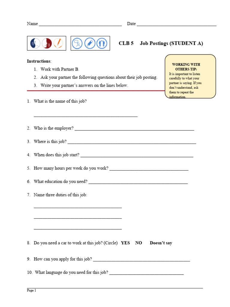 8c Handout Activity 4 Job Posting Learner A JS 5 | PDF | Cognition ...