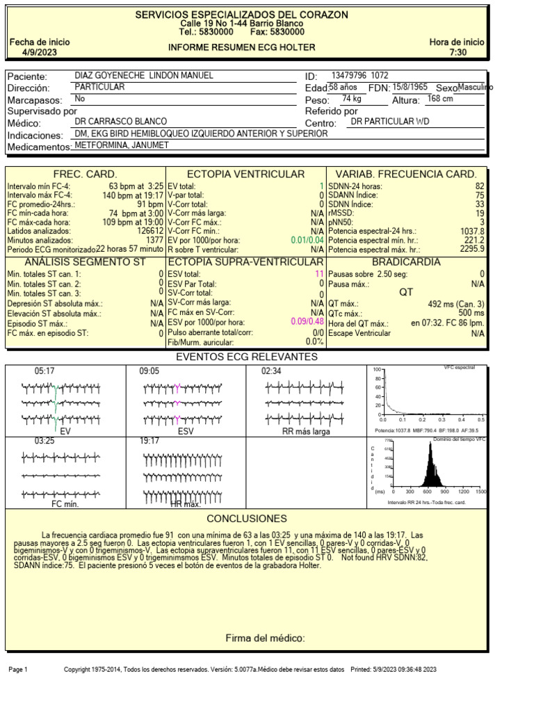 Informe Resumen ECG HOLTER - 2023 | PDF | Electrocardiografia | Medicina
