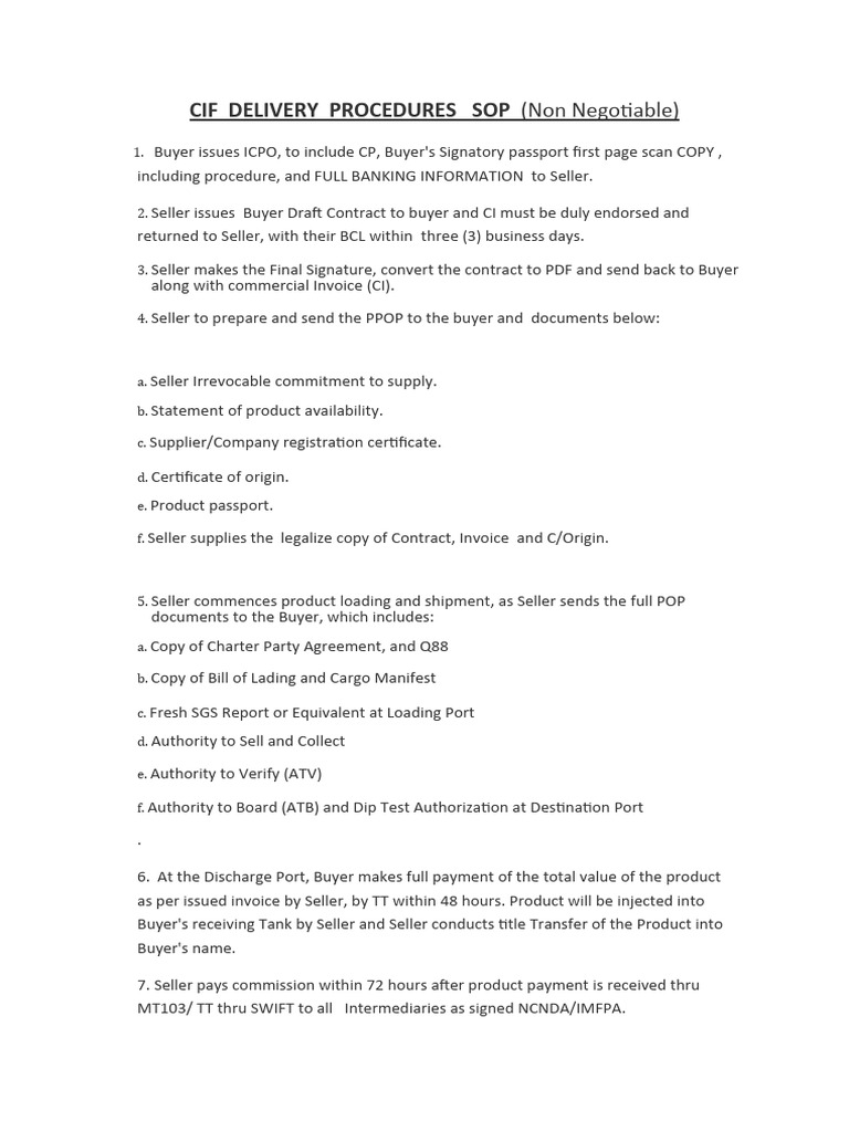 CIF Delivery Procedures SOP | PDF