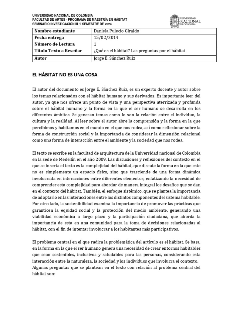 Qué Es El Hábitat - Daniela Pulecio | PDF | Habitat | Sociedad