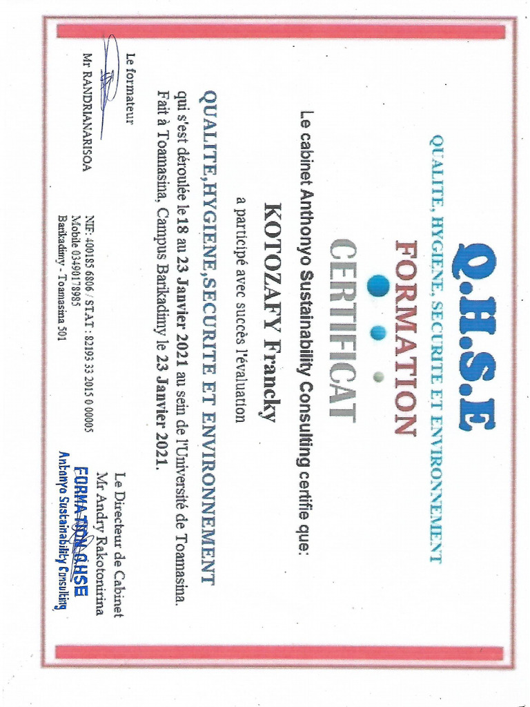 Certificat QHSE | PDF