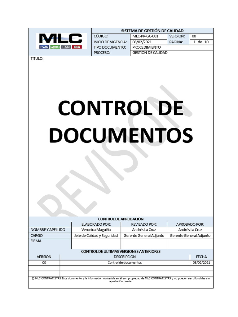 MLC-PR-GC-001 Procedimiento Control de Documentos REV | PDF | Sistema de manejo de calidad ...