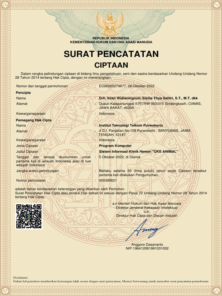 Hki Sistem Informasi Oke Animal | PDF