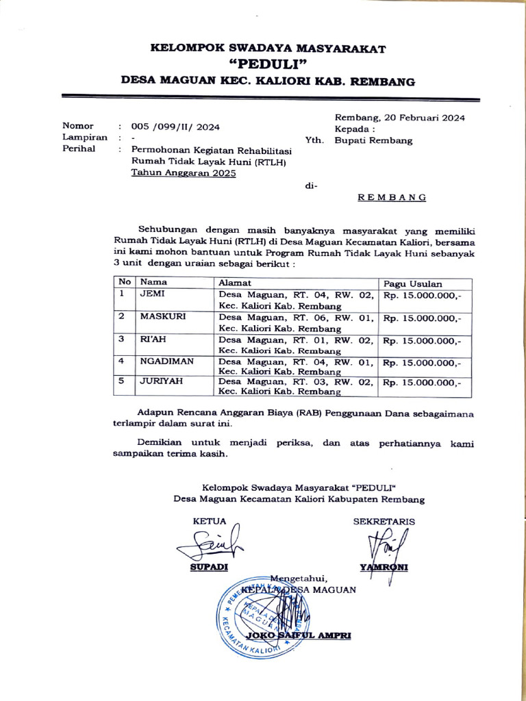 Proposal RTLH Bankeu | PDF