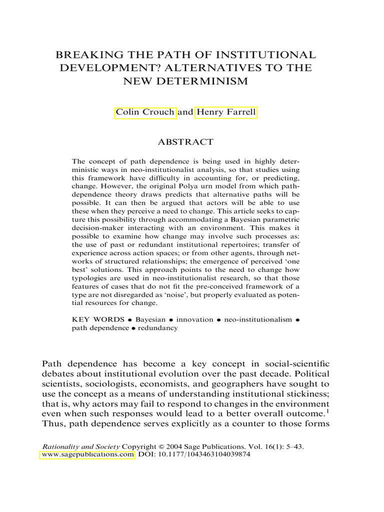 Breaking The Path of Institutional Development Alternatives To The New ...