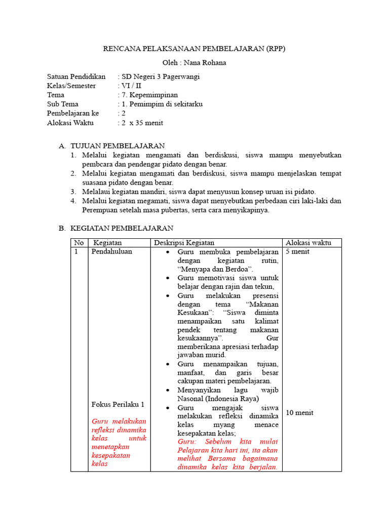 Rencana Pelaksanaan Pembelajaran | PDF