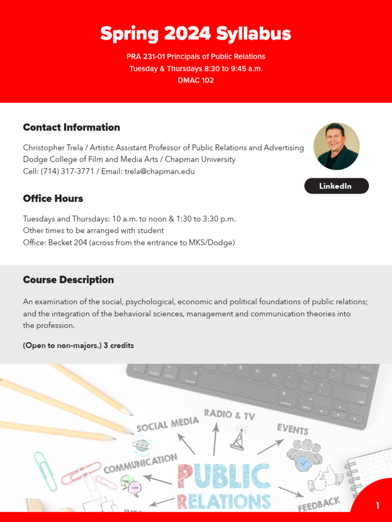 Spring 2024 Syllabus - Intro To PR | PDF