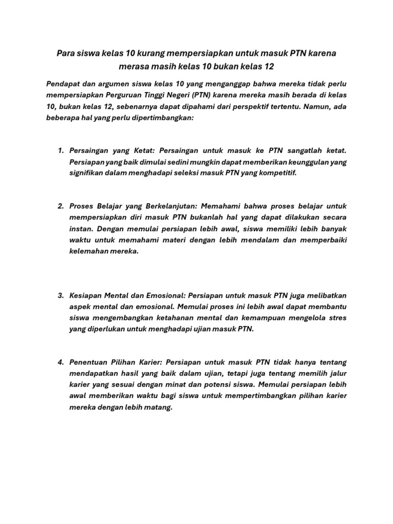 Pentingnya Persiapan PTN Sejak Kelas 10 | PDF | Bisnis