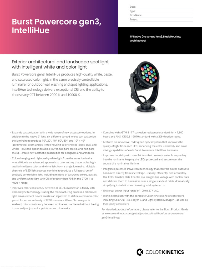 Burst Powercore Gen3 Architectural IntelliHue 8deg Native Black Housing ...