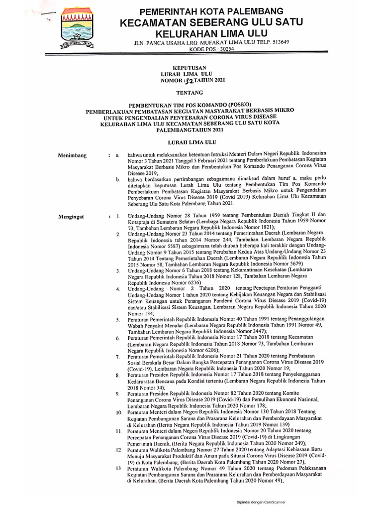 SK Lurah Lima Ulu | PDF