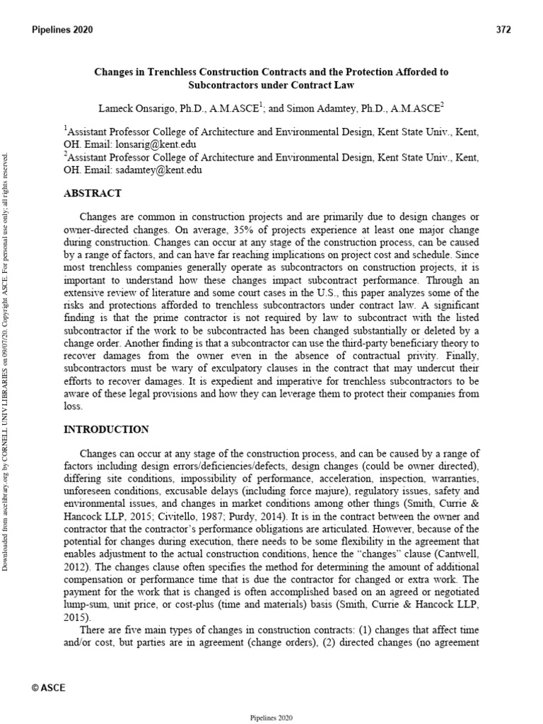Changes in Trenchless Construction Contracts and The Protection ...