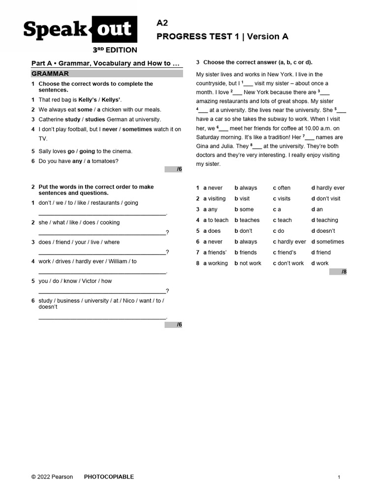 So3 A2 Progress Test 1a Pdf Pdf Food And Drink Cuisine