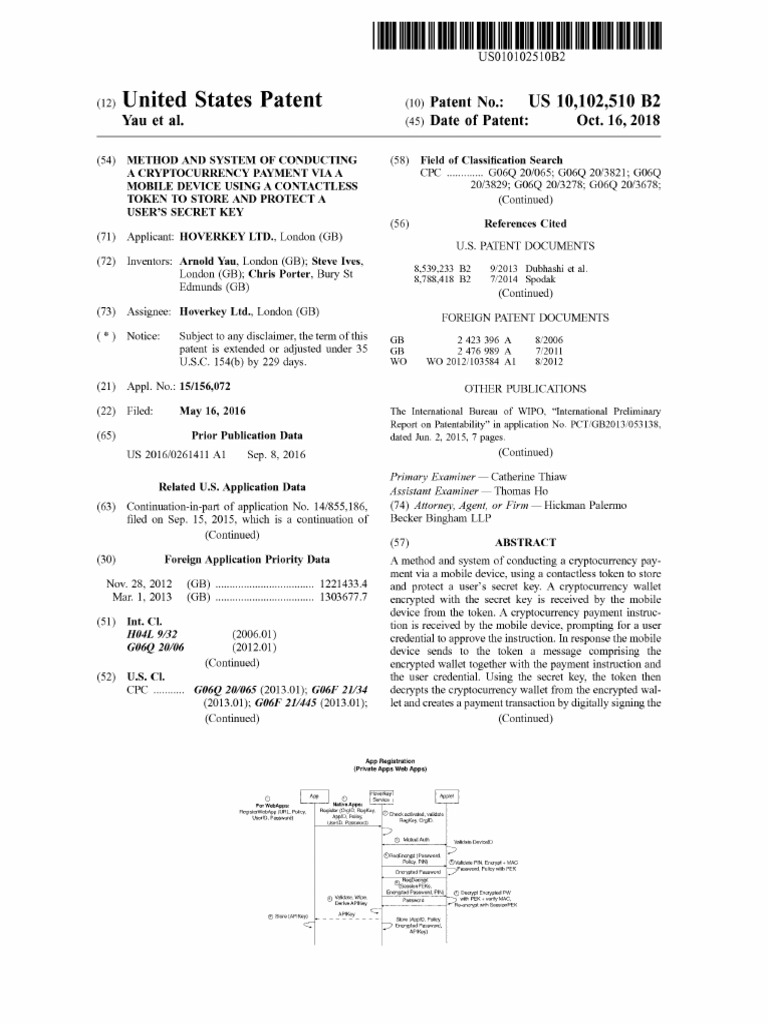 US10102510 | PDF | Key (Cryptography) | Personal Identification Number