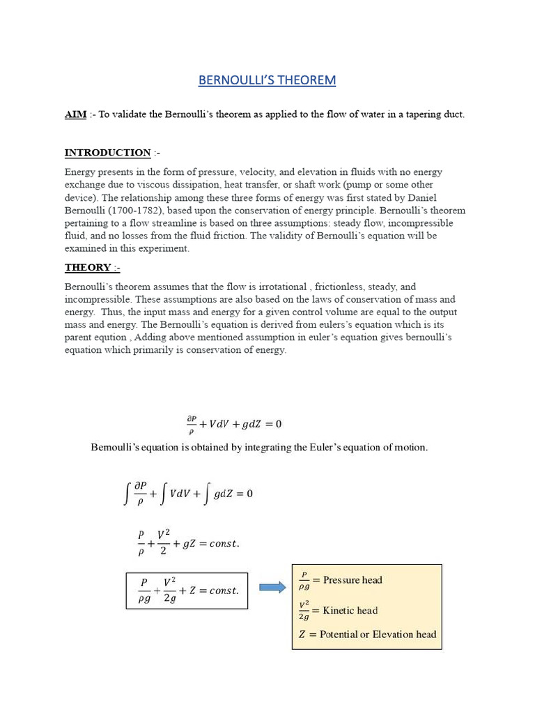 Bernoulli Report | PDF | Fluid Dynamics | Physics