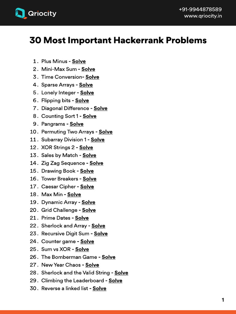 30 Most Important Hackerrank Problems | PDF