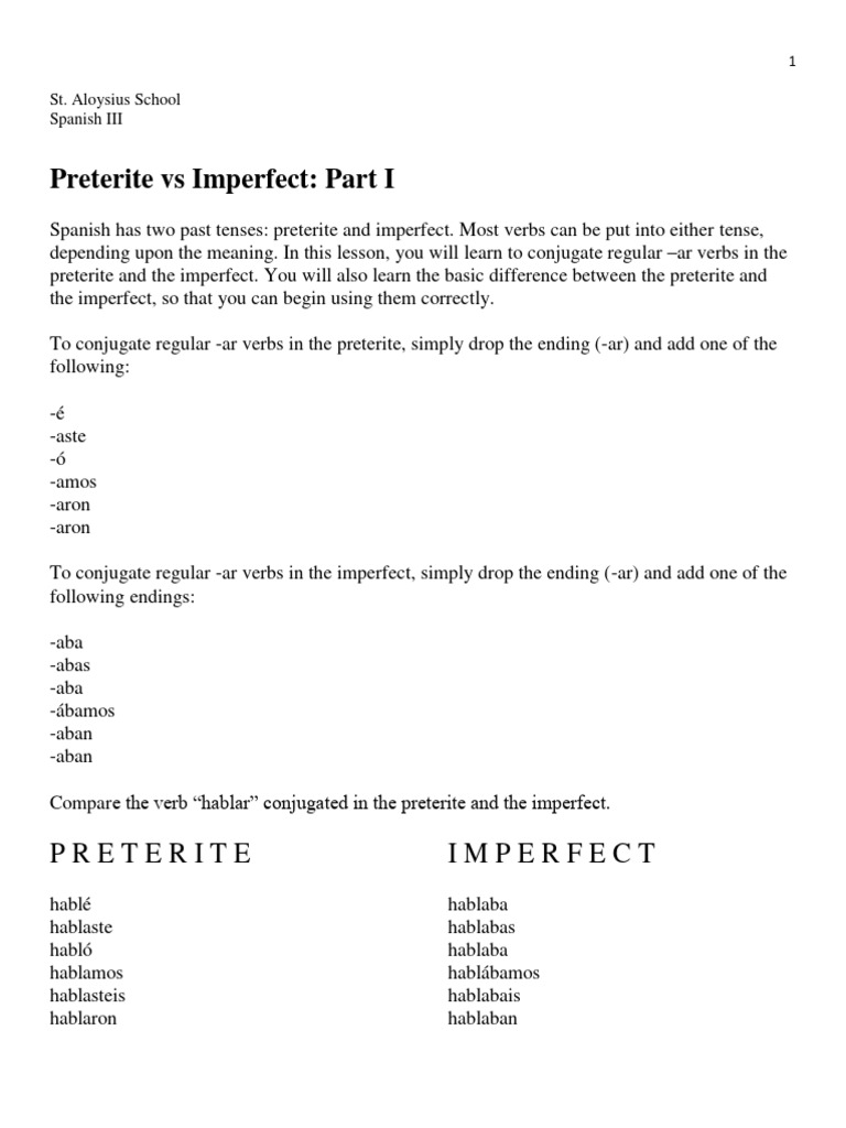 Preterite Vs Imperfect - Part I | PDF | Grammatical Tense | Linguistics