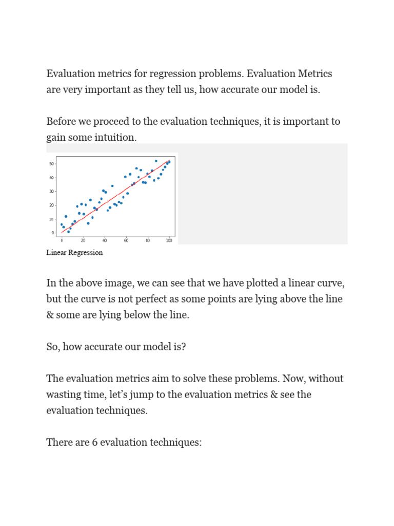Evaluation Metrics For Regression Problems | PDF | Mean Squared Error | Coefficient Of Determination