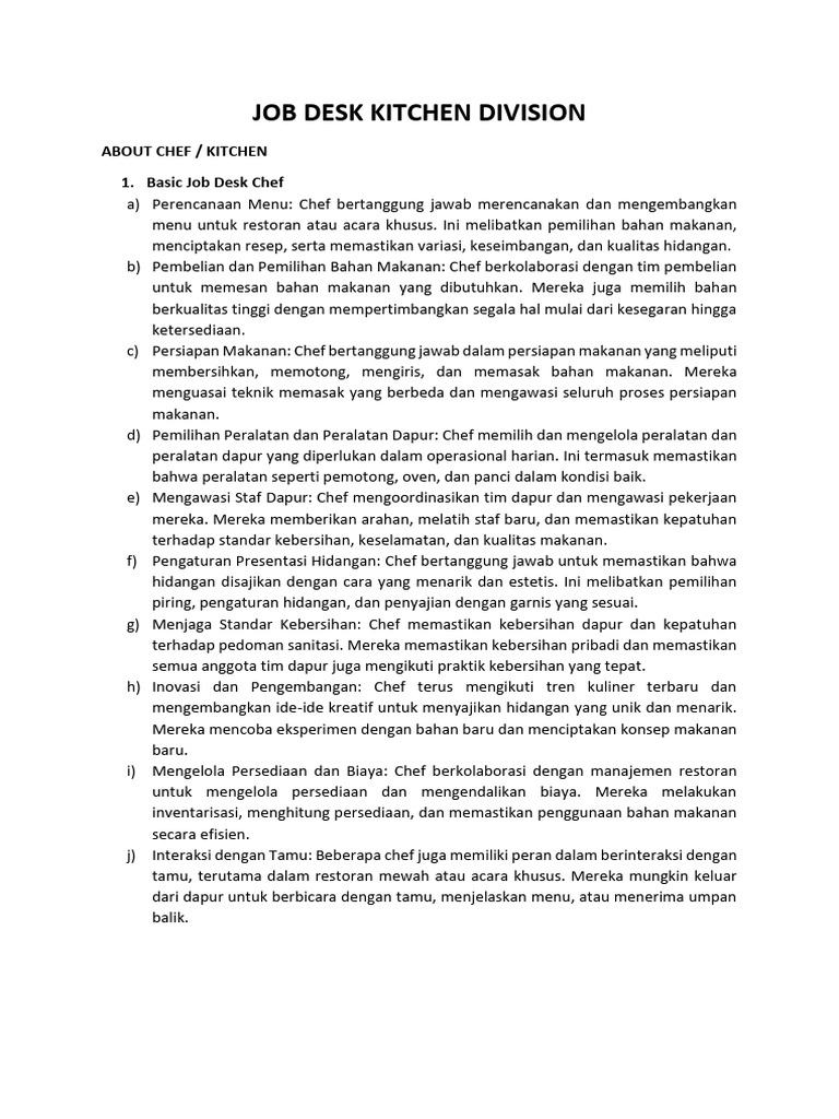 Job Desk Kitchen Division | PDF