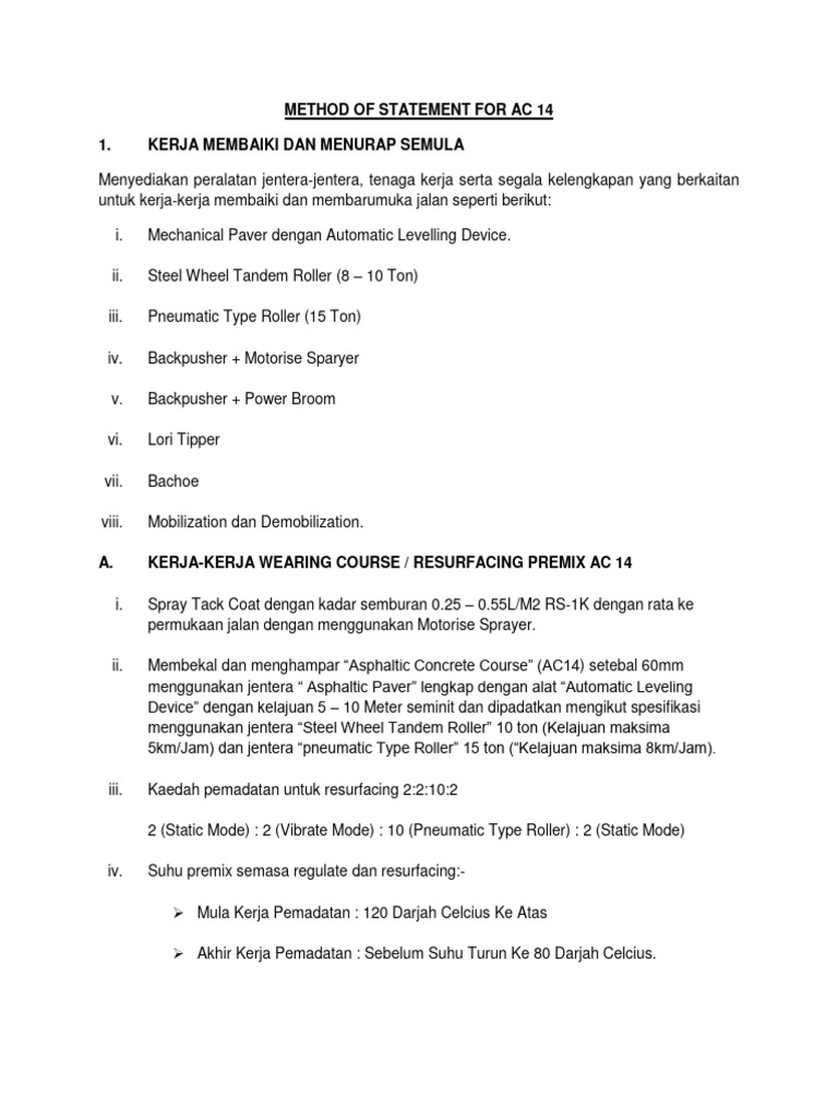 Method Statement Mill and Pave | PDF