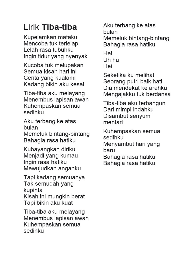 Lirik Tiba | PDF | Pengembangan Diri | Puisi