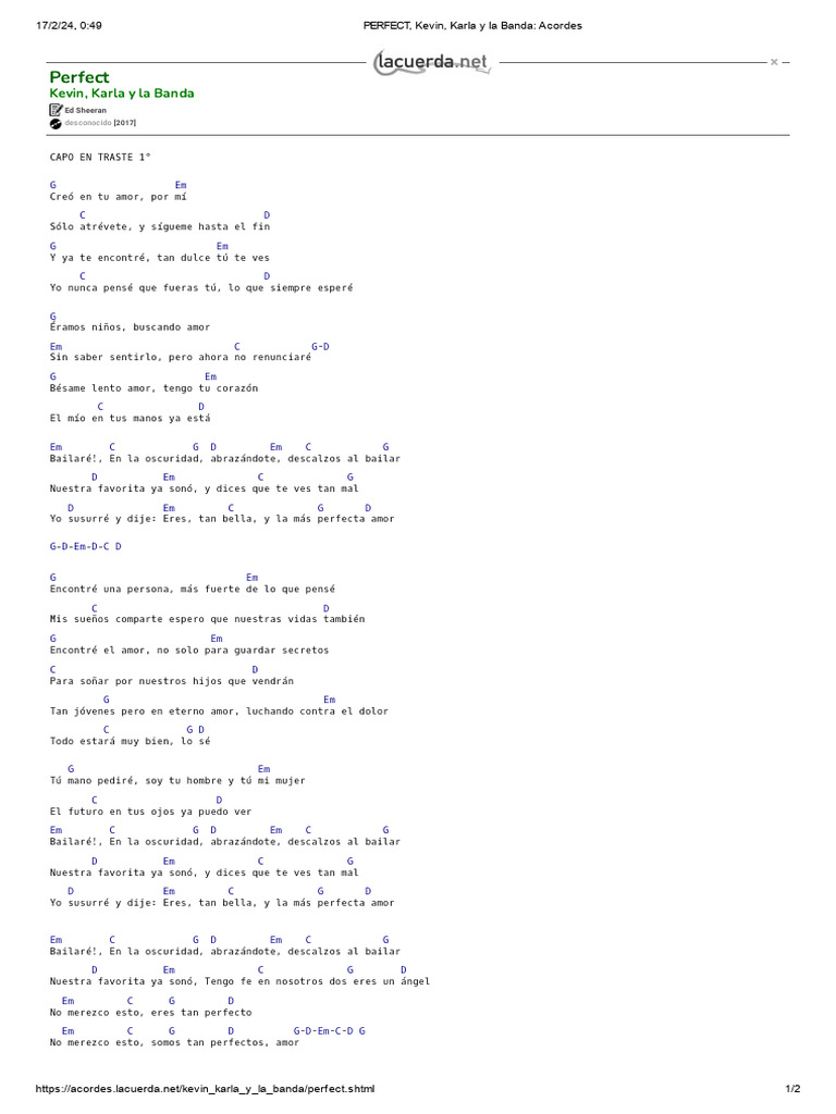 PERFECT, Kevin, Karla y La Banda - Acordes | PDF