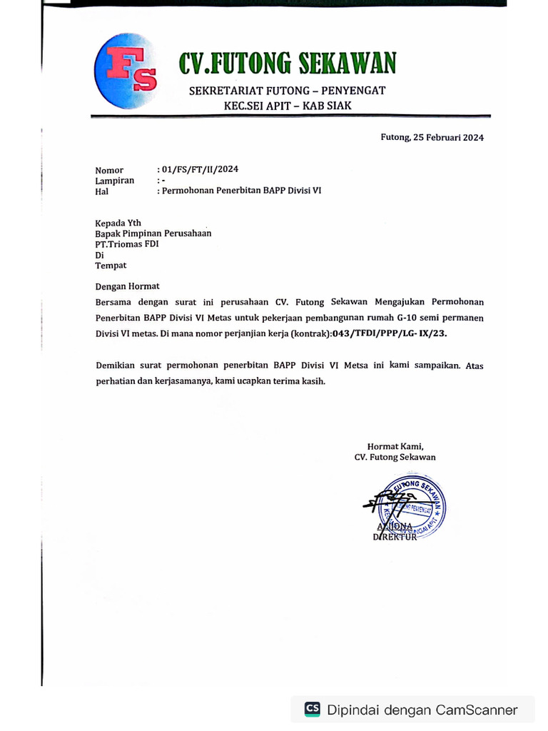 Permohonan Bapp Divisi 6 | PDF