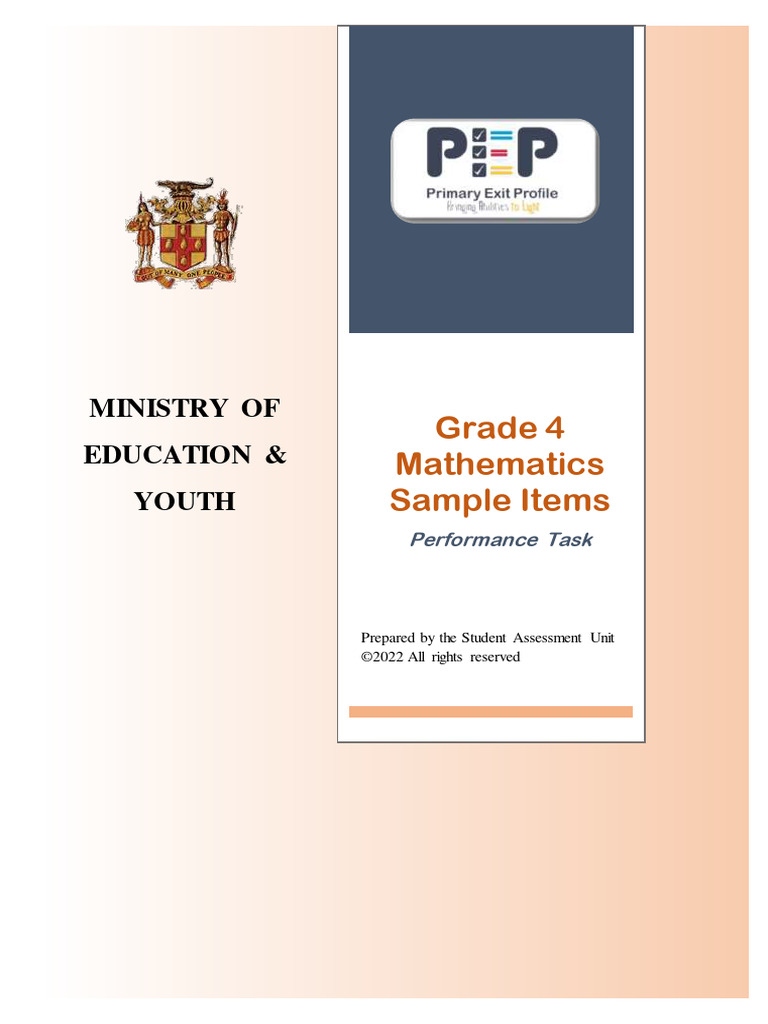 Pep Grade 4 Sample Items Mathematics Performance Task | PDF | Area ...
