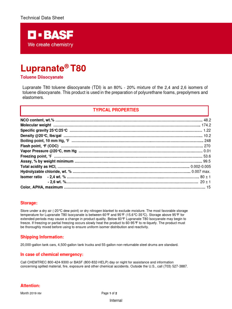 TDI-Lupranat T80 | PDF | Polyurethane | Chemistry