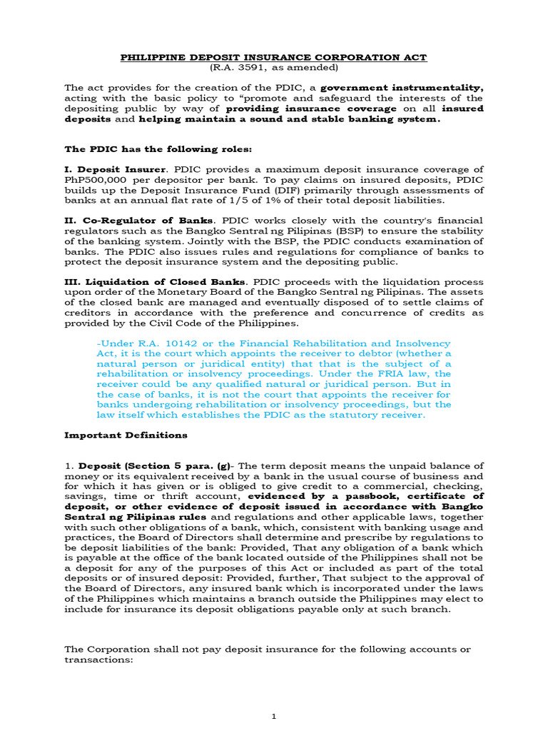 Philippine Deposit Insurance Overview | PDF